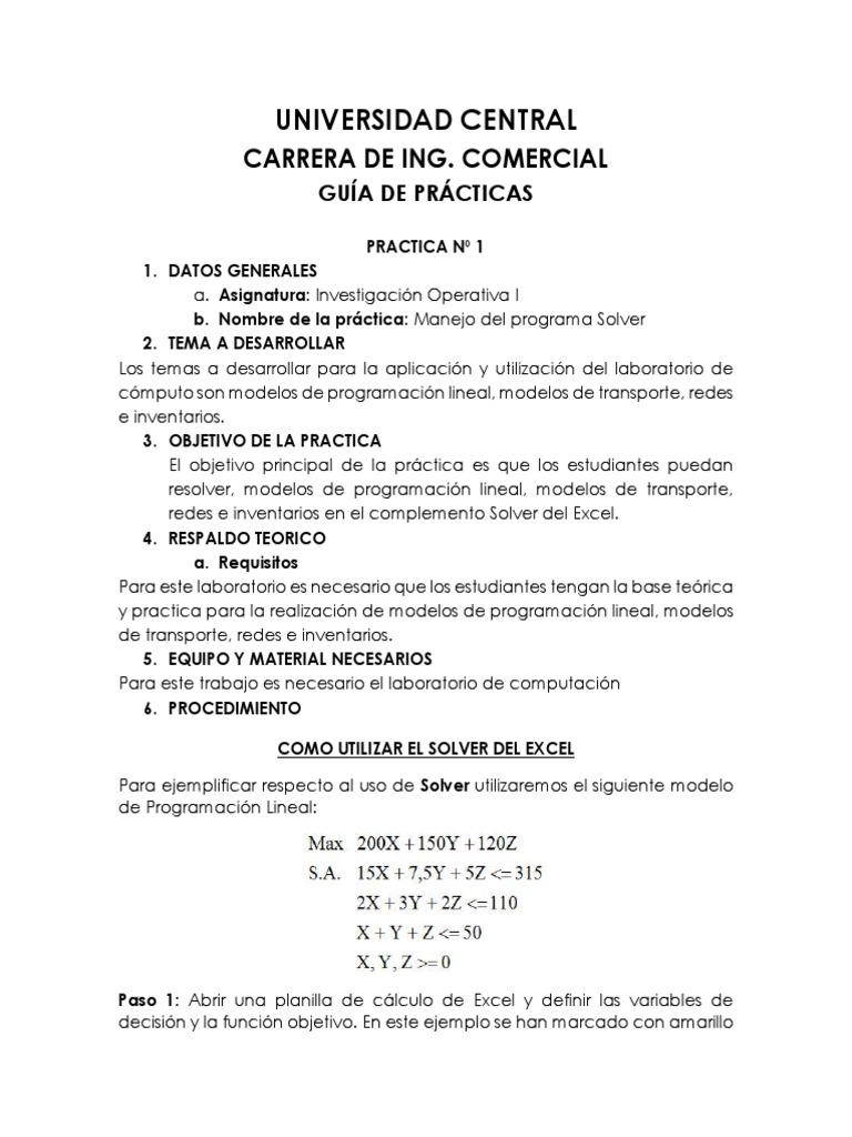 Guía Solver Excel en Investigación Operativa | PDF | Programación lineal | Microsoft Excel
