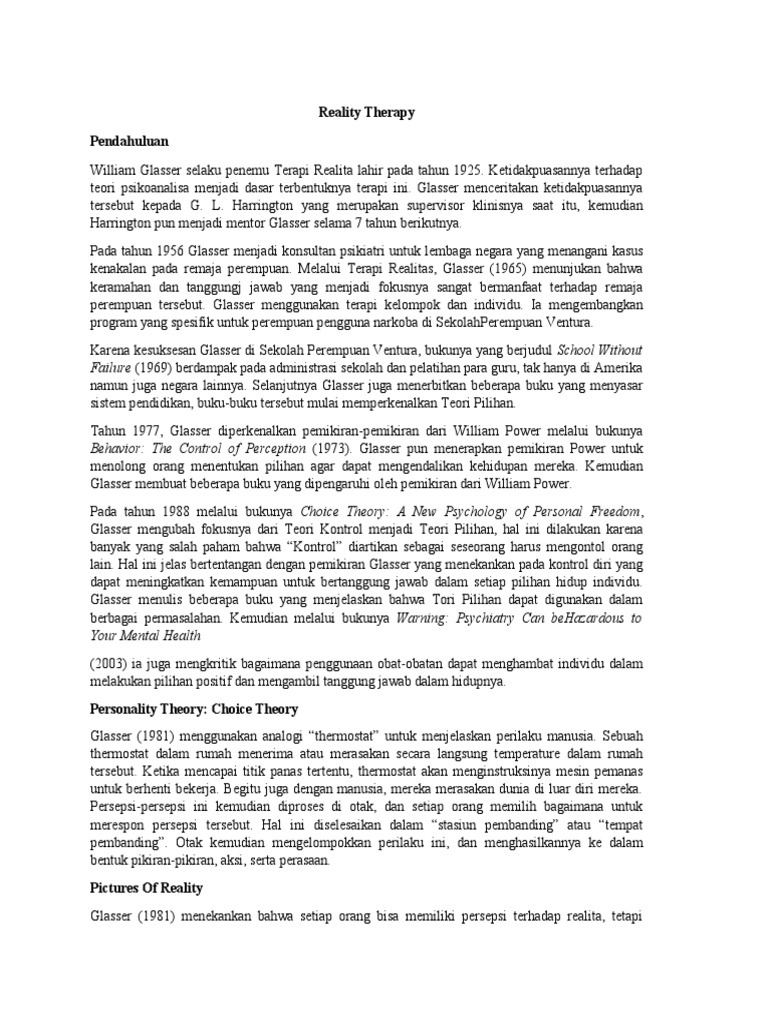 Reality Therapy | PDF