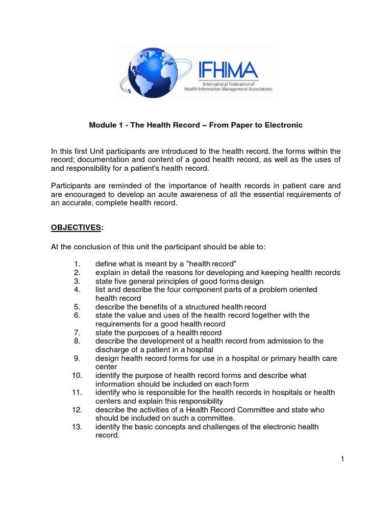 Learning Module NUMBER 1 The Health Record From Paper To Electronic ...