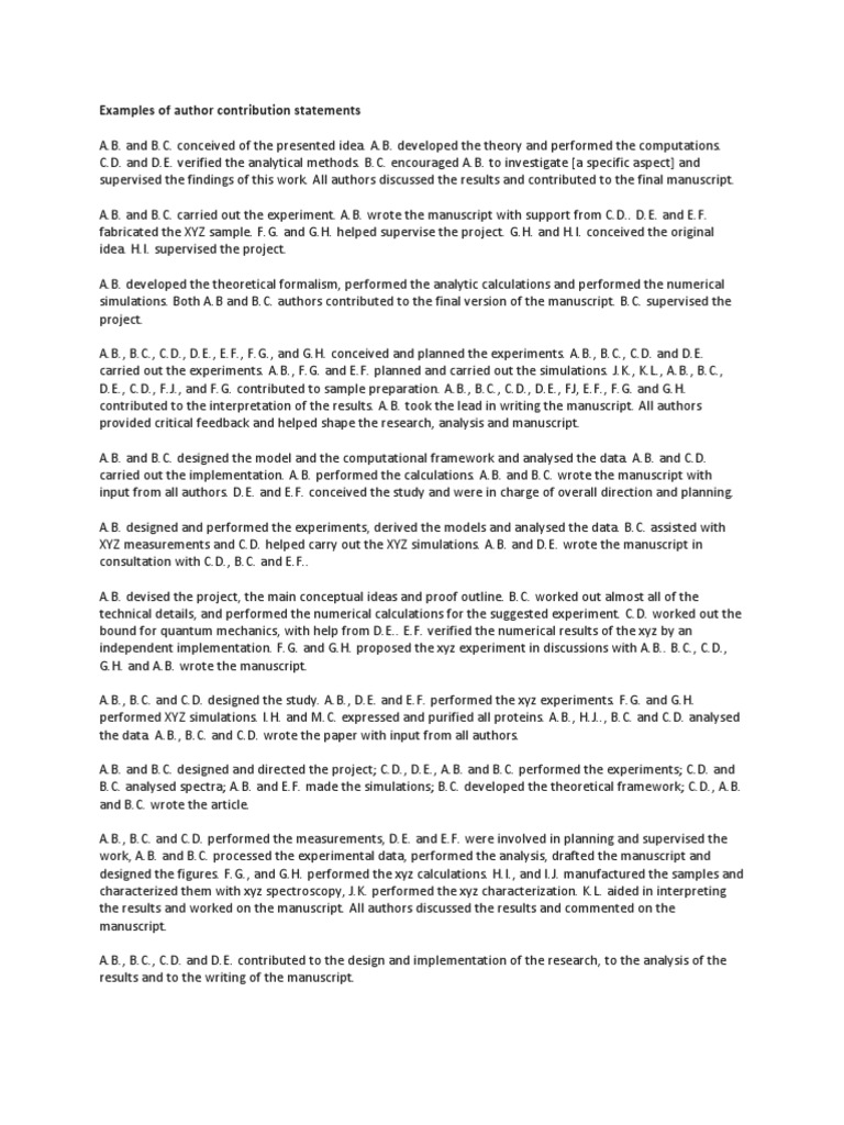 Examples of Author Contributions PDF | PDF | Experiment | Simulation