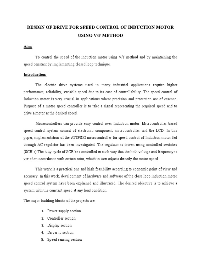 EE24 Design of Variable Speed Drive For Induction Motor Using VF ...