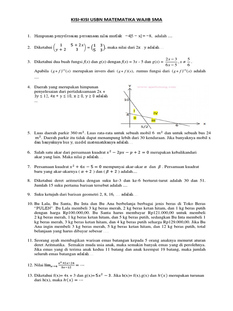 Usbn Matematika Wajib, Kisi2 Siswa | PDF