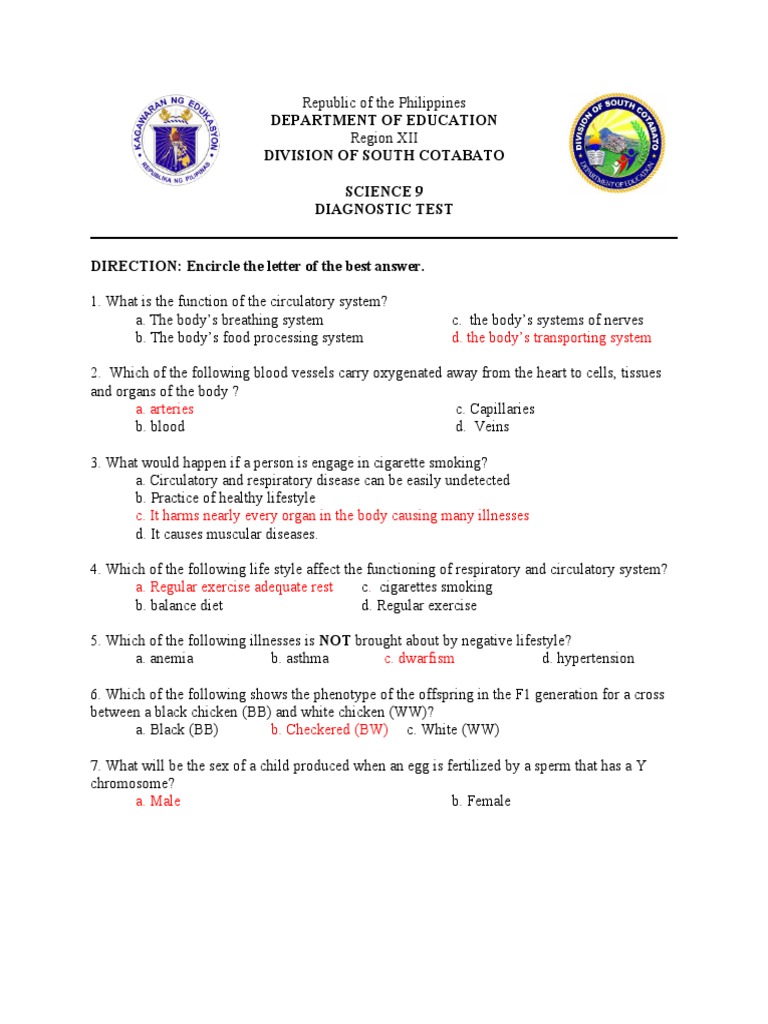 Science 9 Diagnostic Test | PDF | Chemical Bond | Volcano