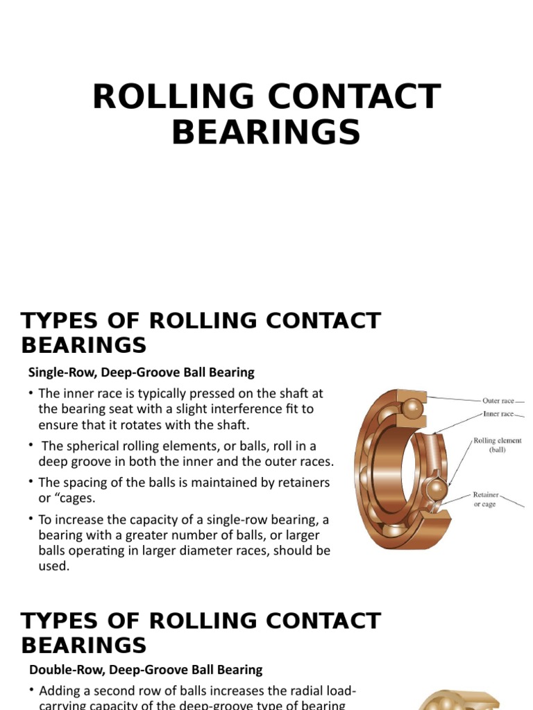 Types of Rolling Contact Bearings | PDF | Bearing (Mechanical) | Machines