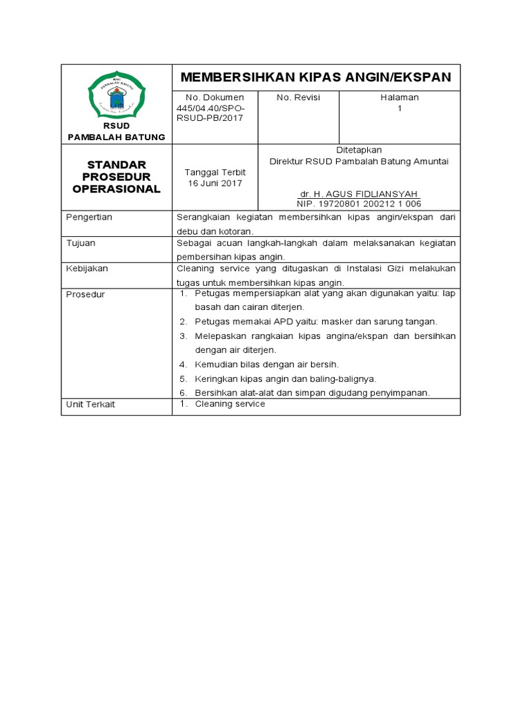 SOP Pembersihan Kipas Angin Ekspan | PDF | Kesehatan Holistik