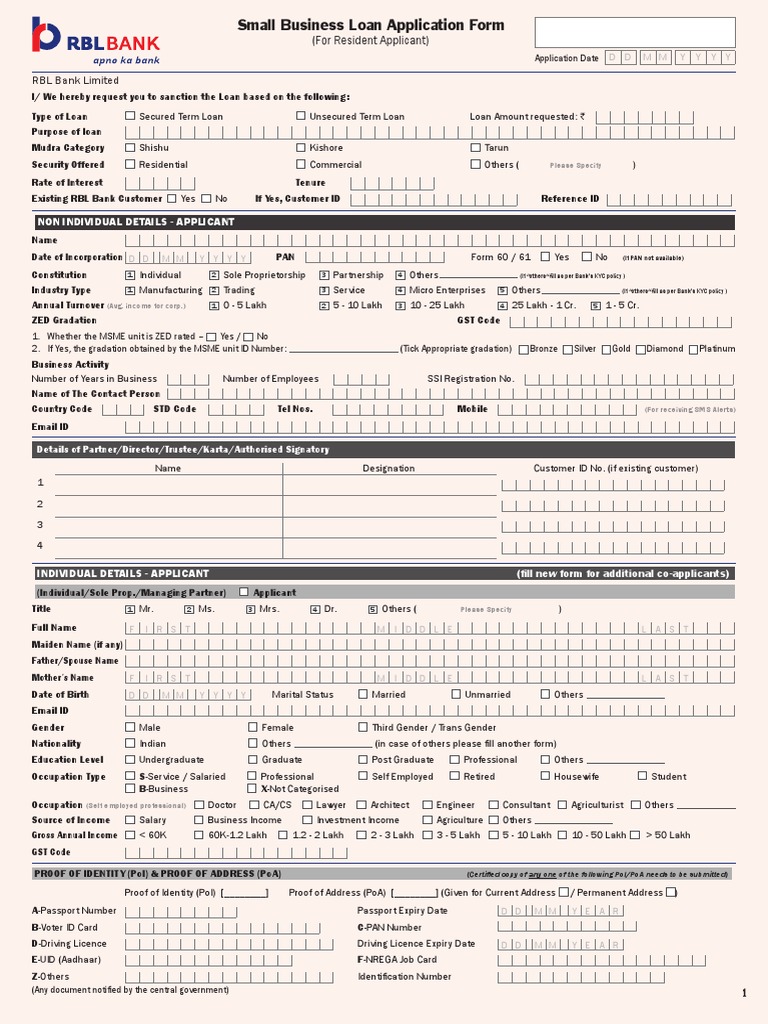 Small Business Loans Application Form | PDF | Identity Document | Loans