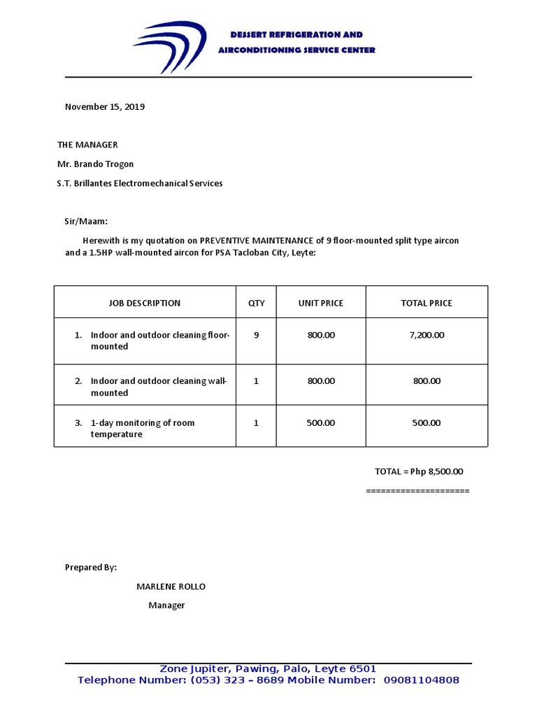 PSAquotationTACLOBAN - Job Quotation | PDF | Technology & Engineering
