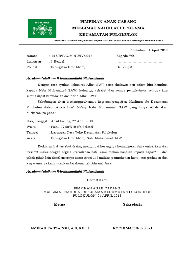 Proposal Fatayat Nu Pulokulon 2018 | PDF