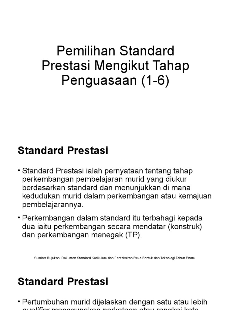 Pemilihan Standard Prestasi Mengikut Tahap Penguasaan (1-6 | PDF