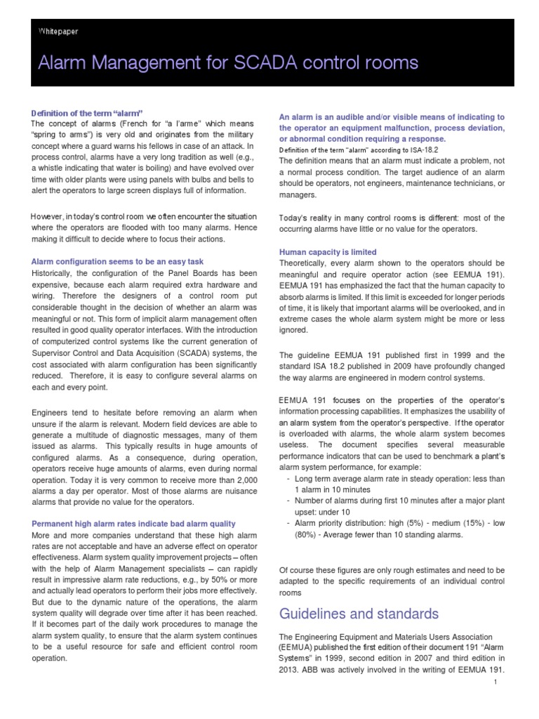 SCADA Alarm Management White Paper PDF | PDF | Scada | Performance ...