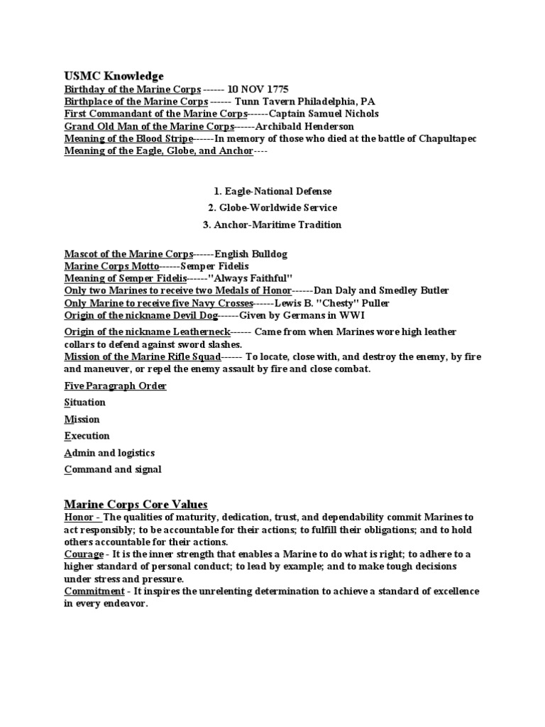USMC Knowledge | PDF | United States Marine Corps | Military Organization