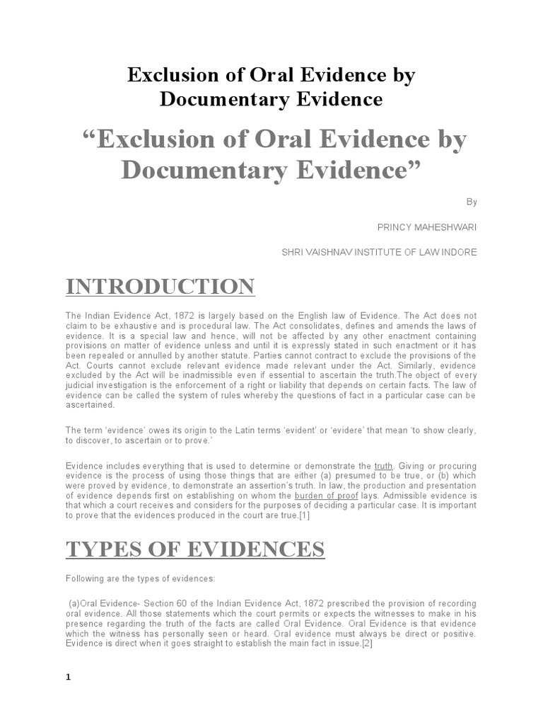 Exclusion of Oral Evidence by Documentary | PDF | Evidence (Law) | Evidence