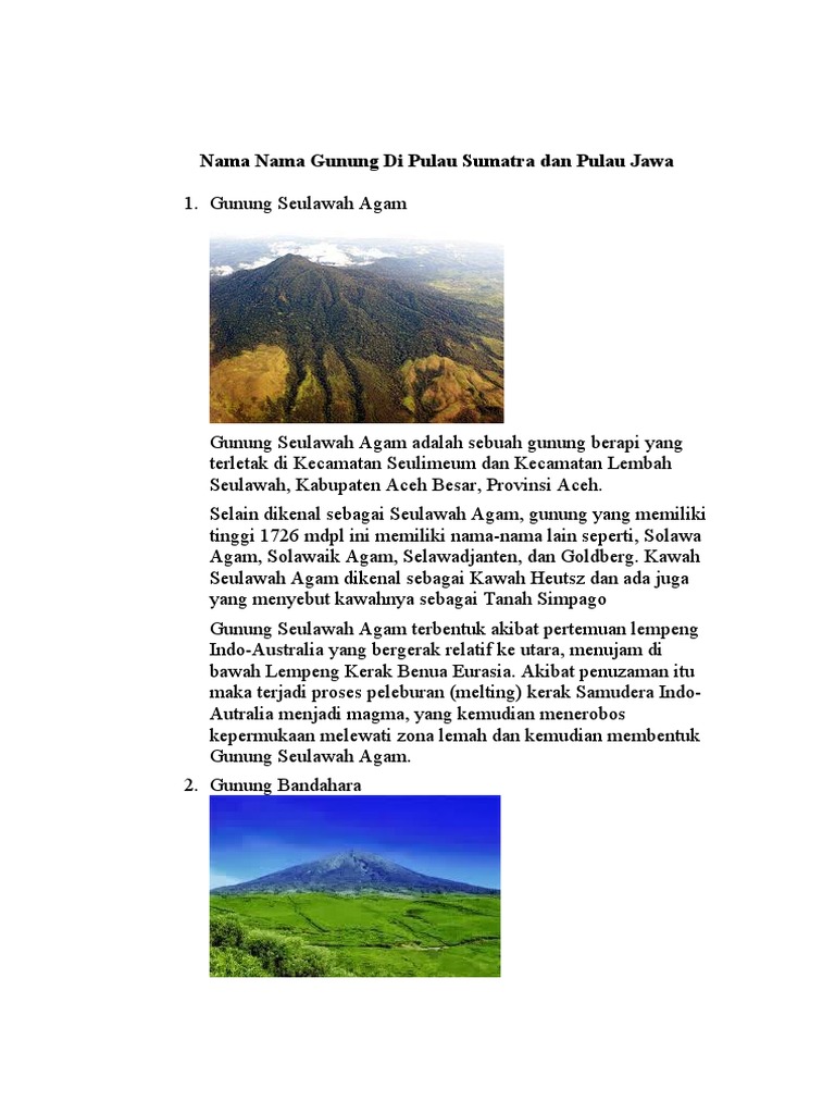 Nama Nama Gunung Di Pulau Sumatra Dan Pulau Jawa | PDF