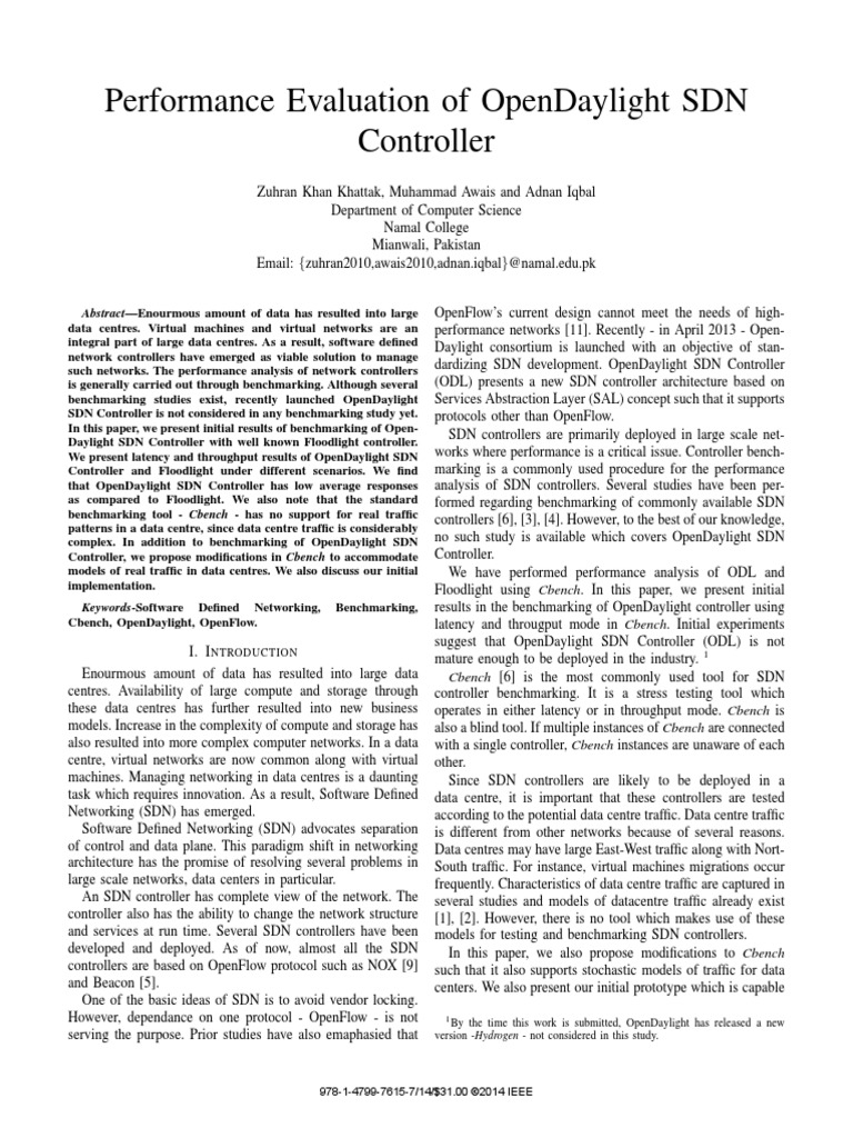 Performance Evaluation of Open Day Light SDN Controller | PDF | Latency (Engineering) | Computer ...