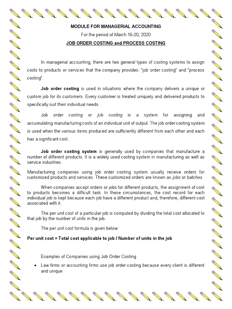 Module For Managerial Accounting-Job Order Costing | PDF | Cost Of ...