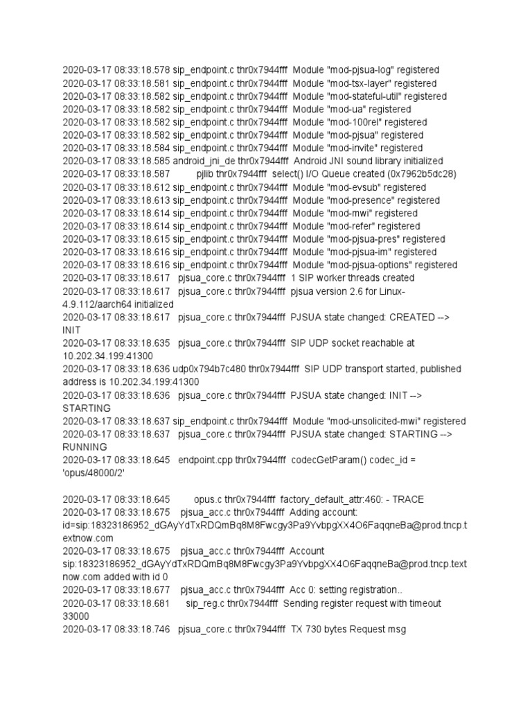 Sip Log | PDF | Session Initiation Protocol | Transmission Control Protocol