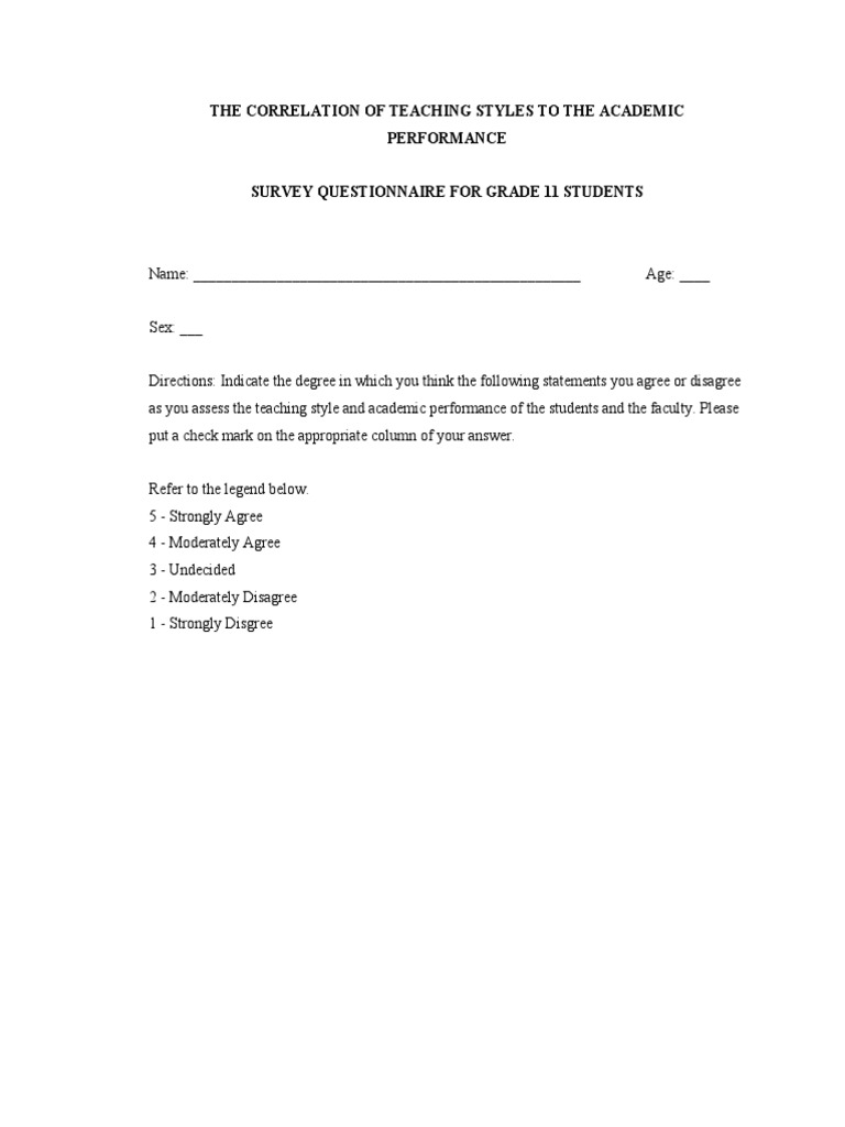 Sample Questionnaire For Quantitative Research | PDF