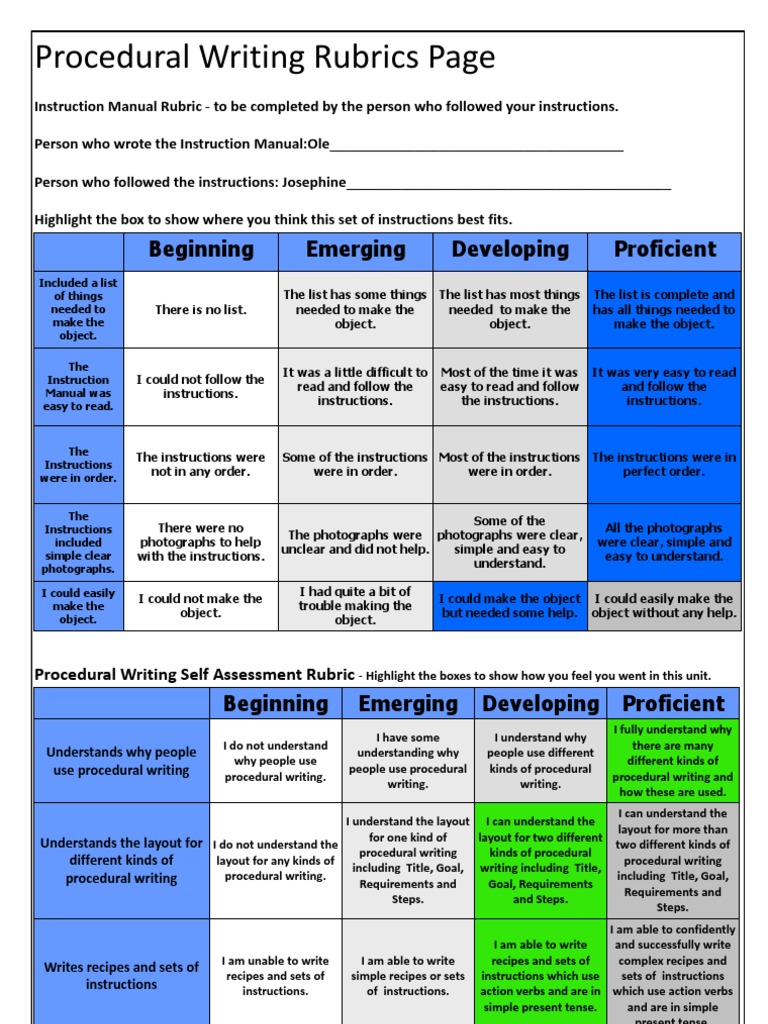 Procedural Writing Assessment Rubric | PDF | Onomastics | Linguistic ...