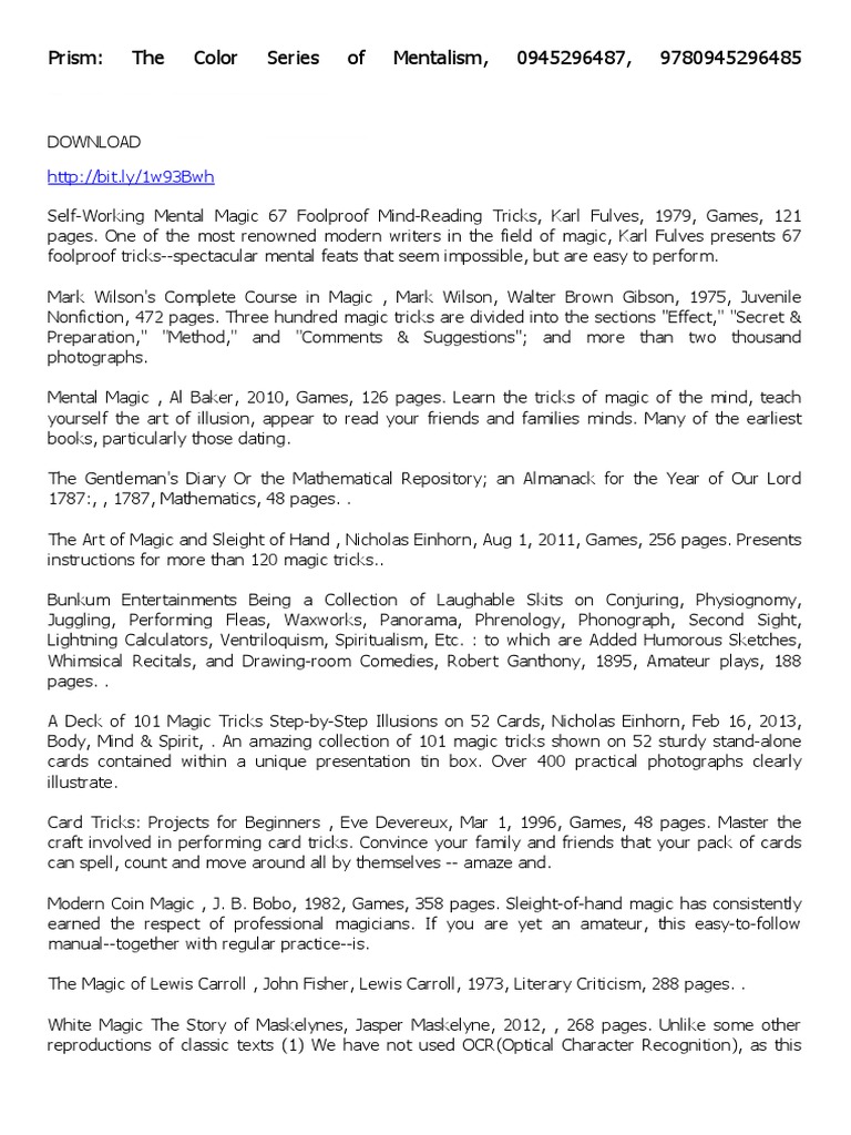 Prism The Color Series of Mentalism | PDF | Magic (Illusion) | Books