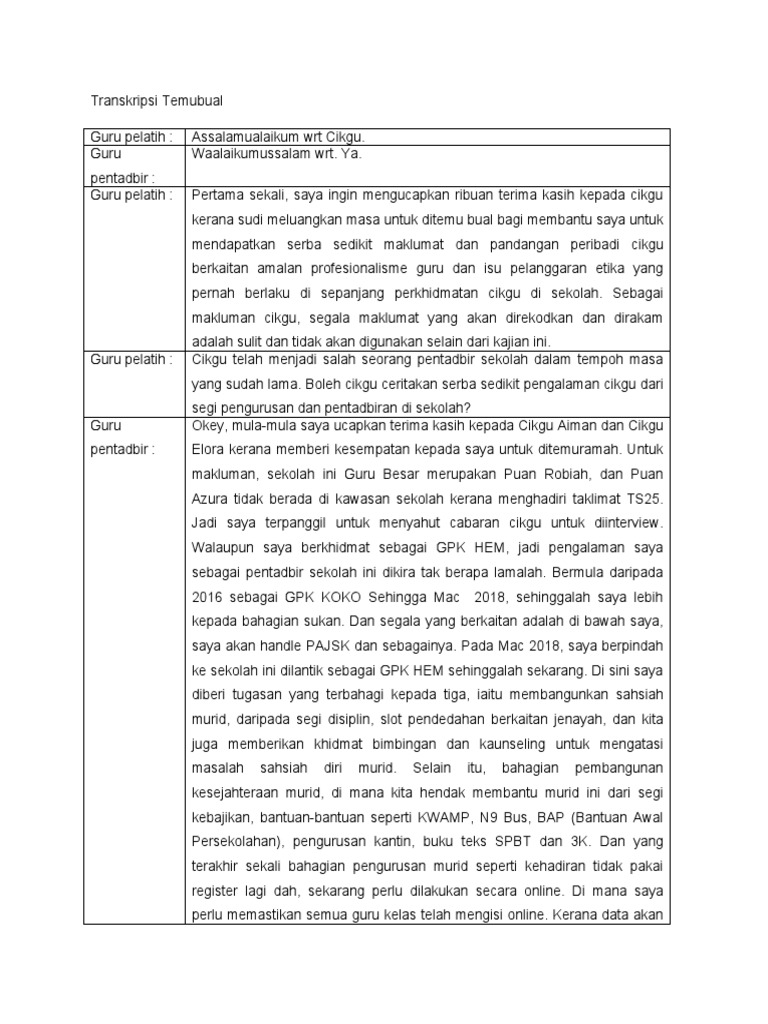 Transkripsi Temubual Edup Latest | PDF