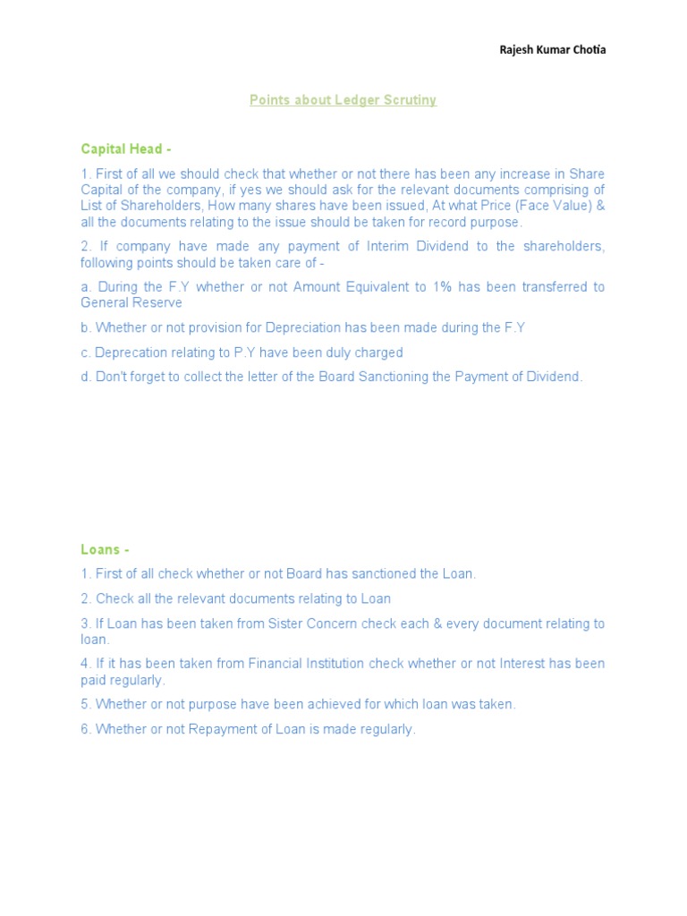 Ledger Scrutiny Checklist for Audits | PDF | Payments | Cheque