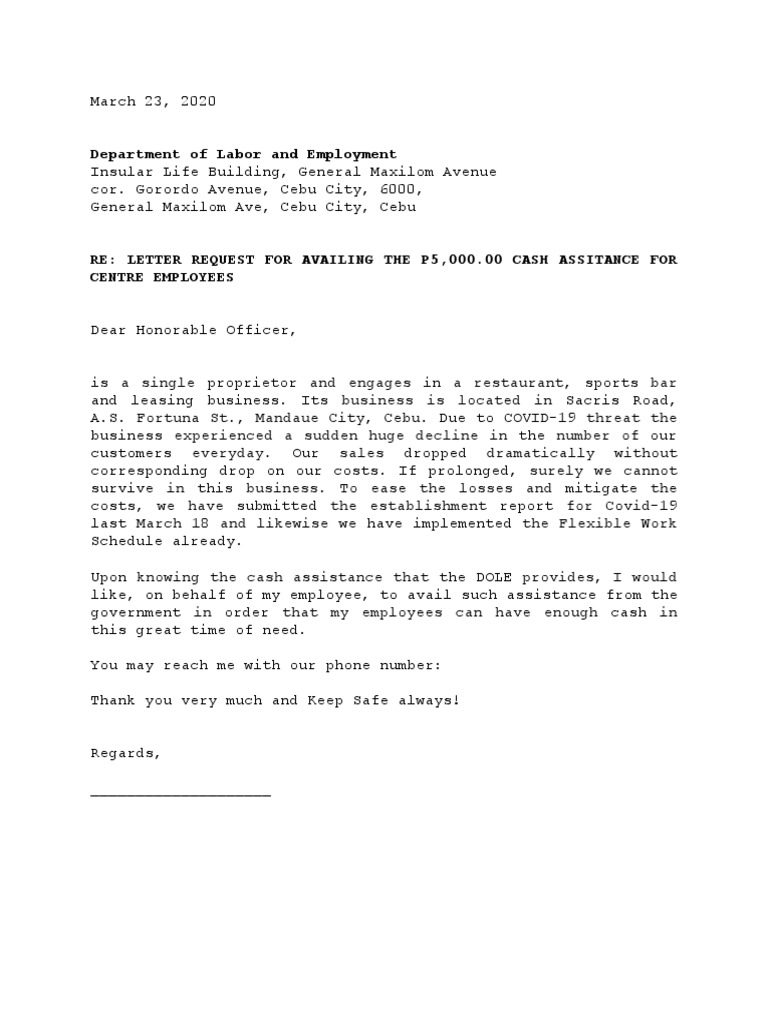 Letter To DOLE | PDF