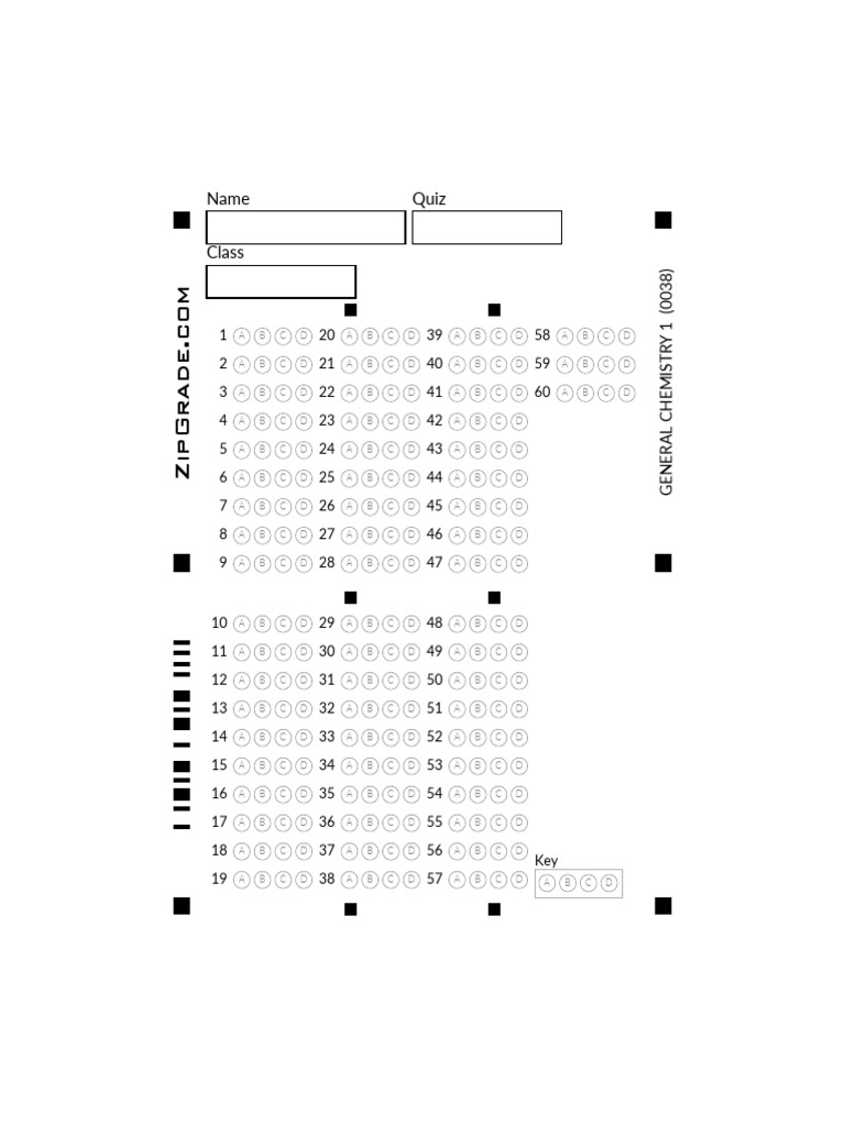 Gen Chem 60 Items Zipgrade Answer Sheet | PDF