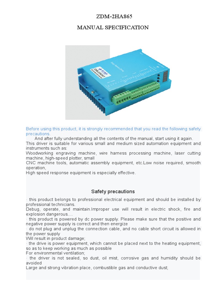 Driver ZDM-2HA865 Manual Specification | PDF | Electric Motor | Control ...