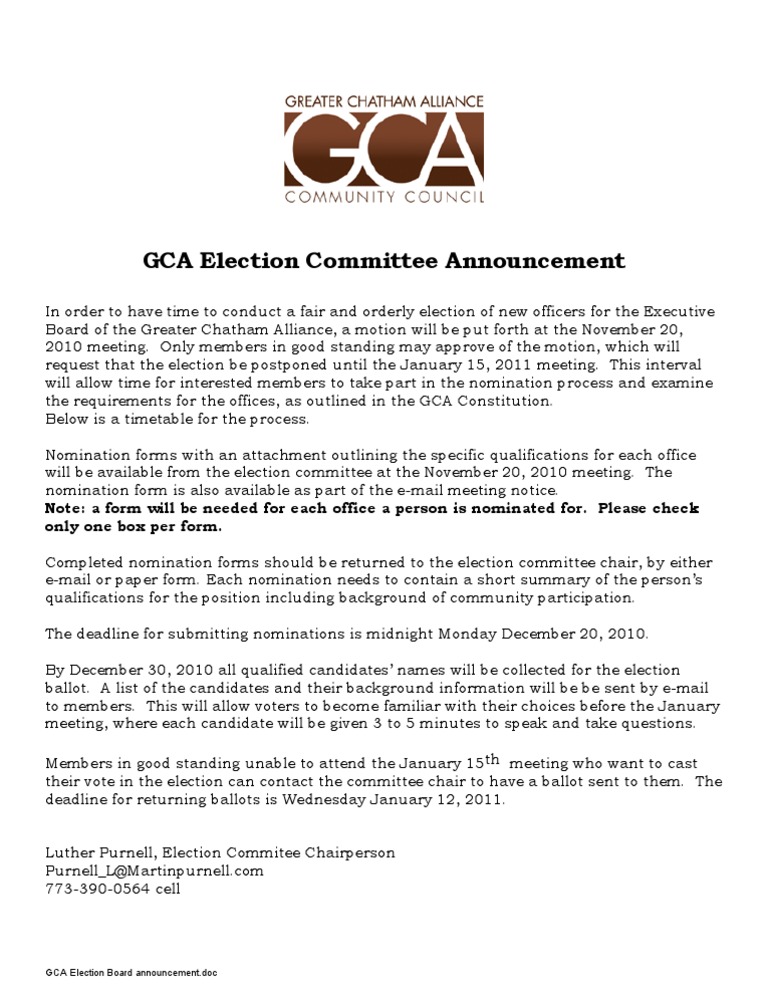 Gca Election Announcement | PDF | Elections | Committee