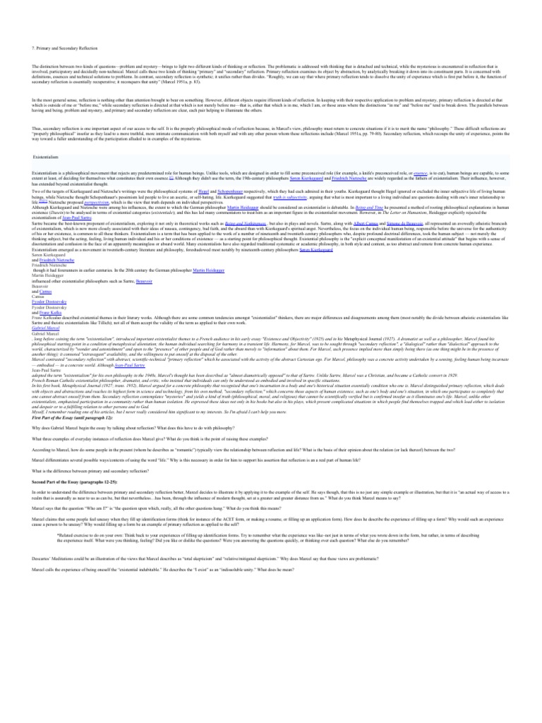 Primary and Secondary Reflection: Gabriel Marcel's Distinction Between ...