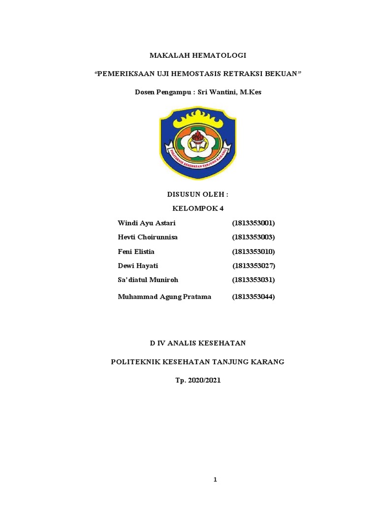 Uji Hemostasis: Retraksi Bekuan Darah | PDF