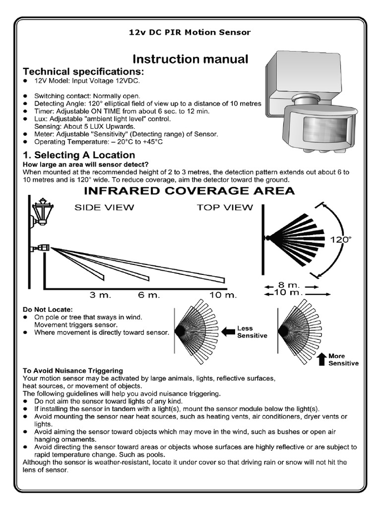 12v PIR Sensor Manual | PDF