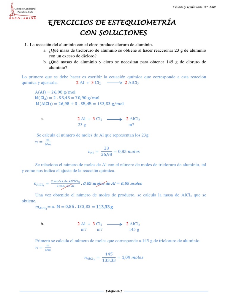 Ejercicios Resueltos Estequiometría 4º ESO Fca-Qca | PDF | Ácido ...