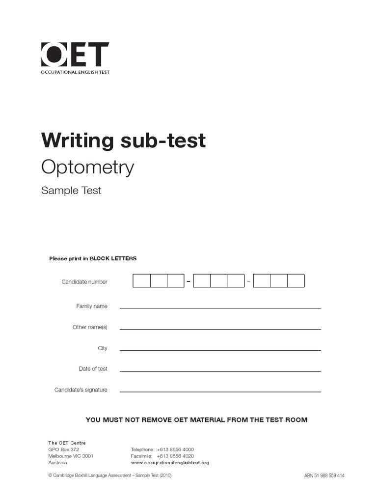 Writing Optometry Sample Test 1 | PDF | Senses | Ophthalmology