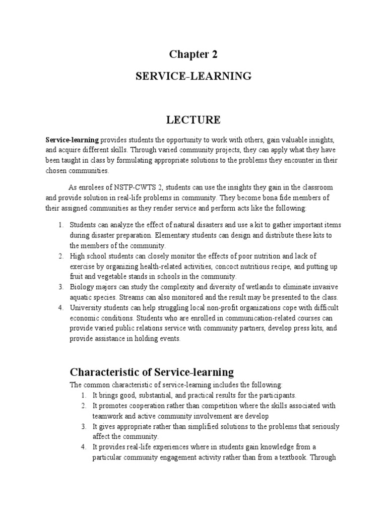 NSTP-CWTS 2 Chapter 2 | PDF | Service Learning | Community