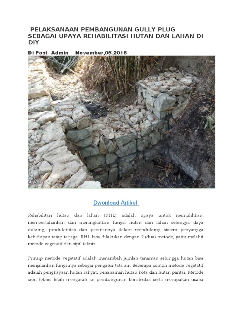Pelaksanaan Pembangunan Gully Plug Sebagai Upaya Rehabilitasi Hutan Dan ...