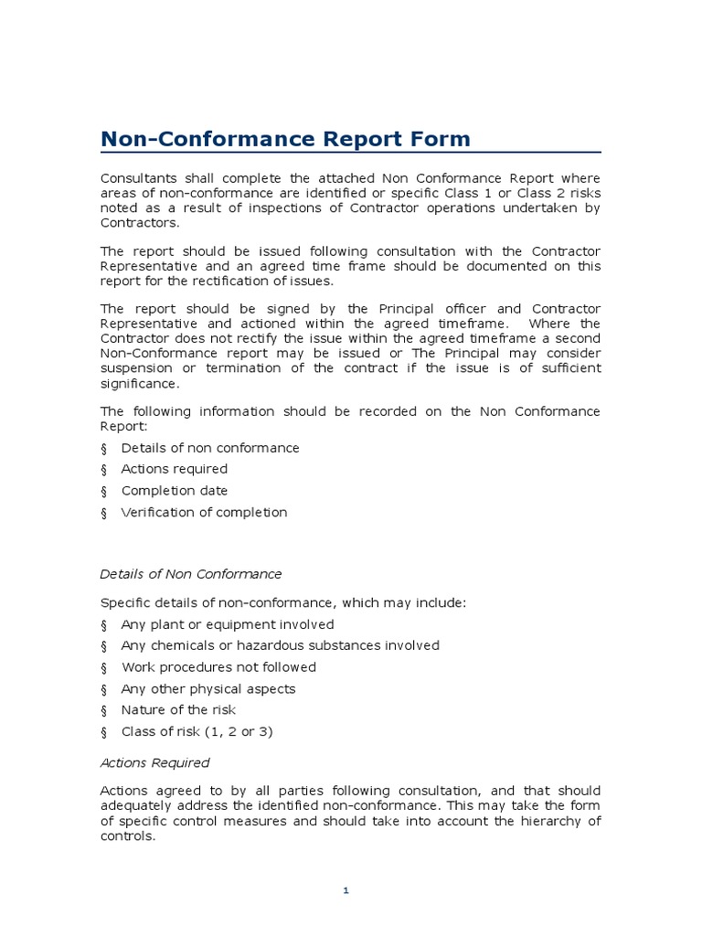 Non Conformance Report Form | PDF | Safety | Business