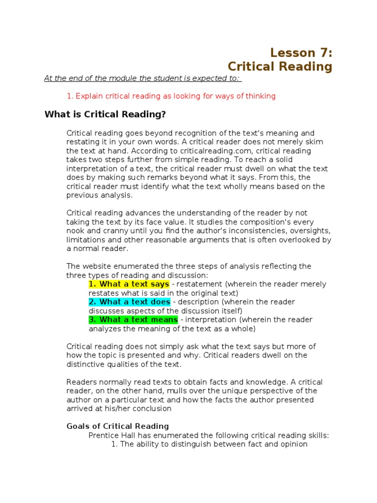 Critical Reading Skills Guide | PDF | Intertextuality | Résumé
