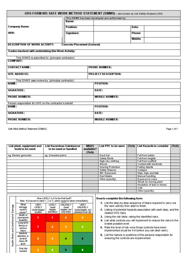 Concreting SWMS - 2 PDF | PDF | Personal Protective Equipment ...