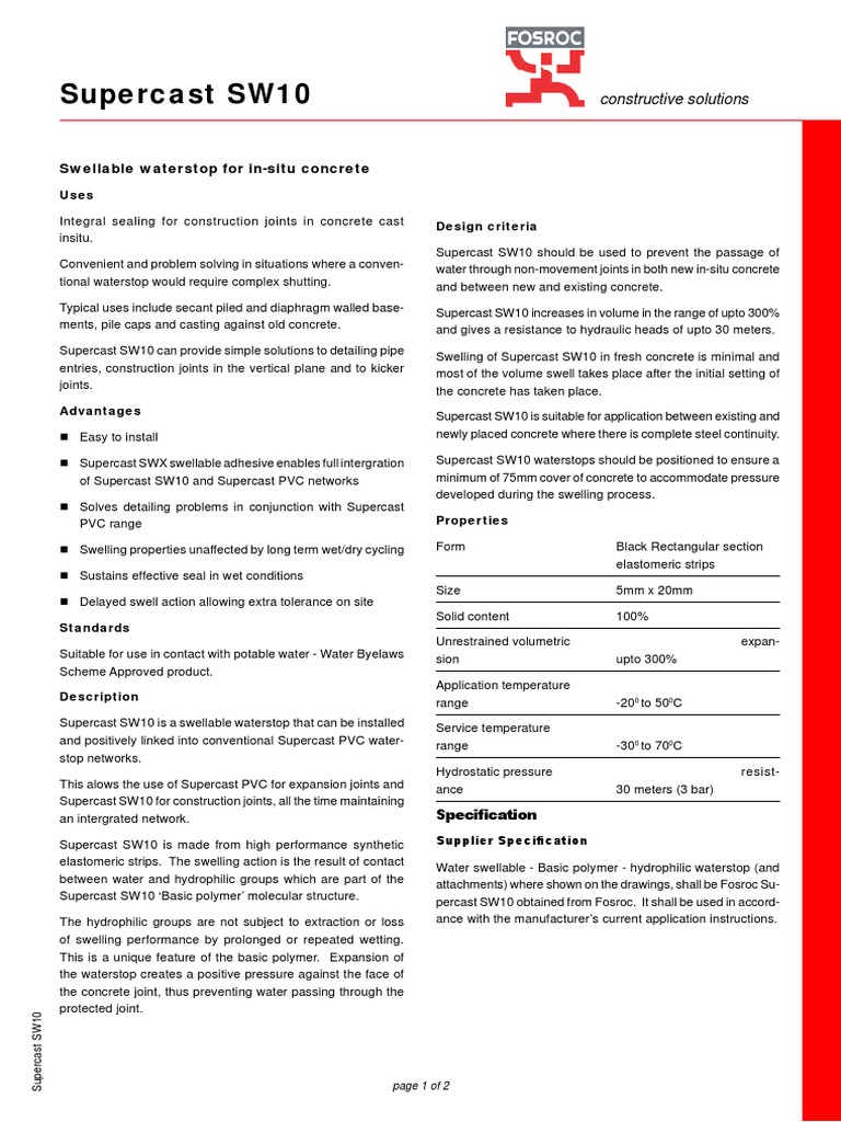 Supercast SW10: A Swellable Waterstop for Integral Sealing in Concrete ...