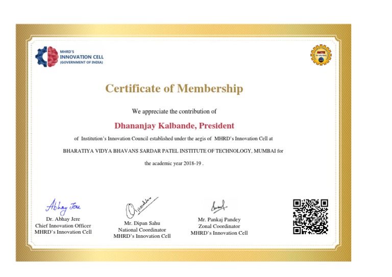 IIC 1.0 President Member Certificate | PDF