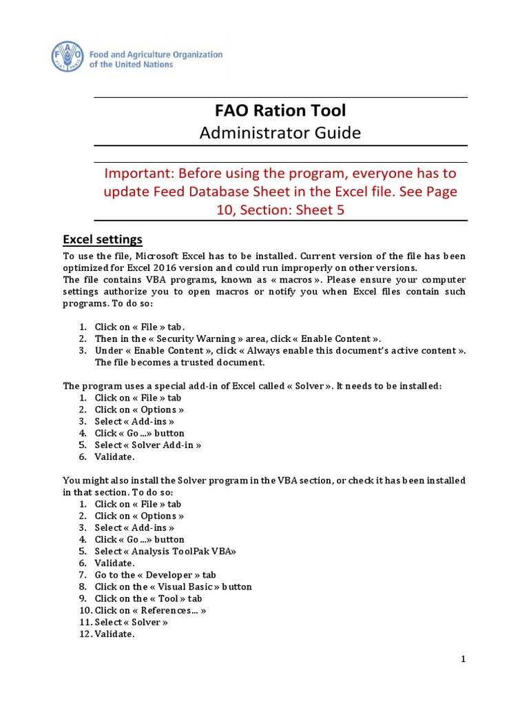 Administrator Guide FAO Ration Tool-English | PDF | Visual Basic For ...