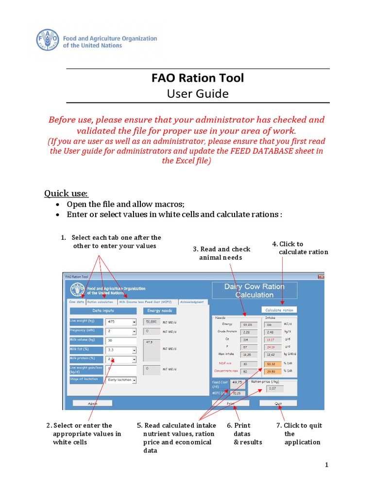 Userguide FAO Ration Tool-English | PDF | Microsoft Excel | Software