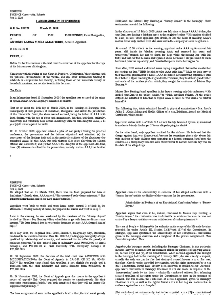 Evidence Cases | PDF | Confession (Law) | Judicial Notice