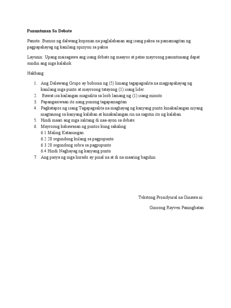 Panuntunan Sa Debate | PDF