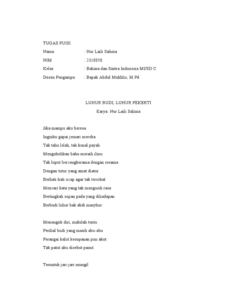 PUISI Nur Laili Salima 2318058 | PDF
