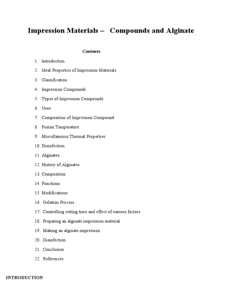 Impression Compounds and Alginates | PDF | Materials | Chemical Substances