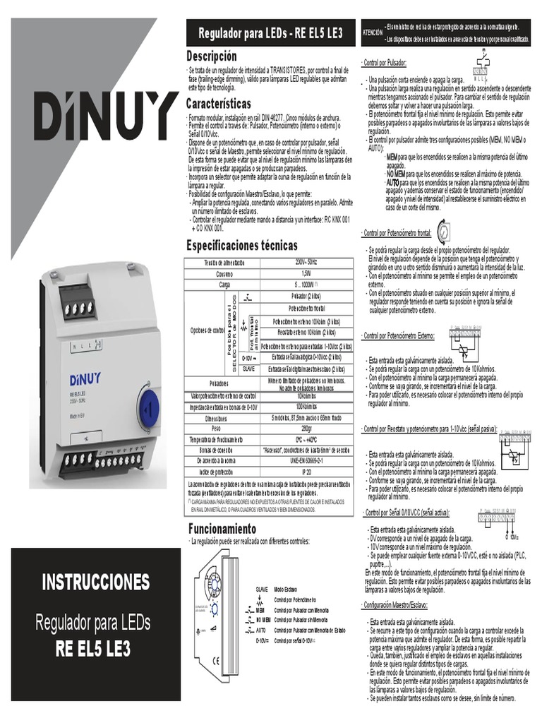 RE EL5 LE3 Instrucciones Regulador de Intensidad para Lamparas LED ...
