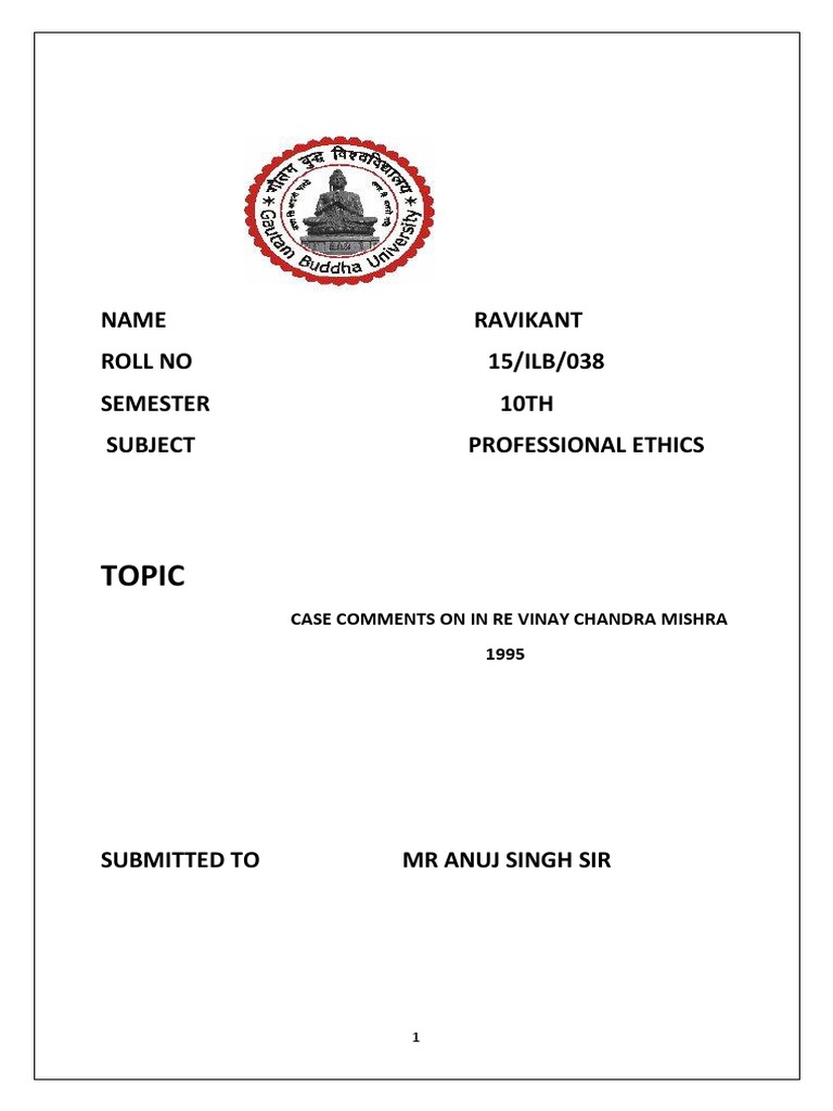 Professional Ethics Case Study: Analysis of the Supreme Court case "In ...
