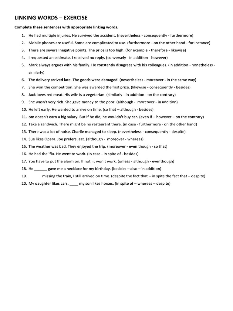 1 Linking Words - Exercise 2 PDF | PDF